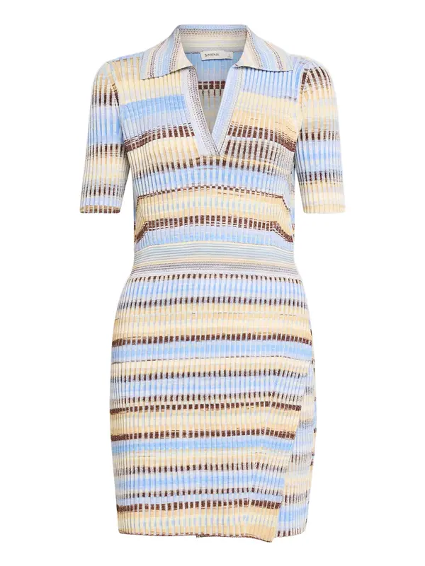 Simkhai Solana Stripe Knit Polo Mini Dress - French Blue Multi