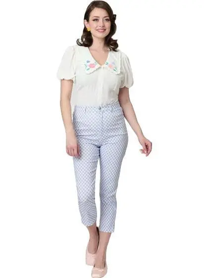 Unique Vintage Rachelle Capri Pants - Baby Blue Gingham Print