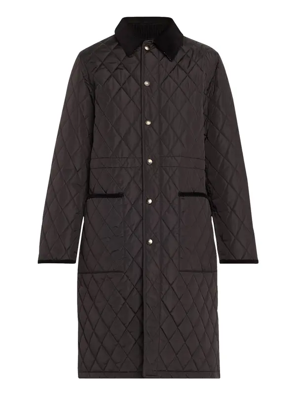 Burberry Corduroy-collar Quilted Long Jacket - Black