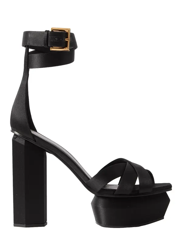 Balmain Ava Satin Platform Sandals - Black