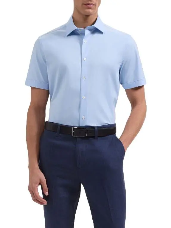 Bugatchi Miles Ooohcotton® Solid Short Sleeve Button-up Shirt - Sky