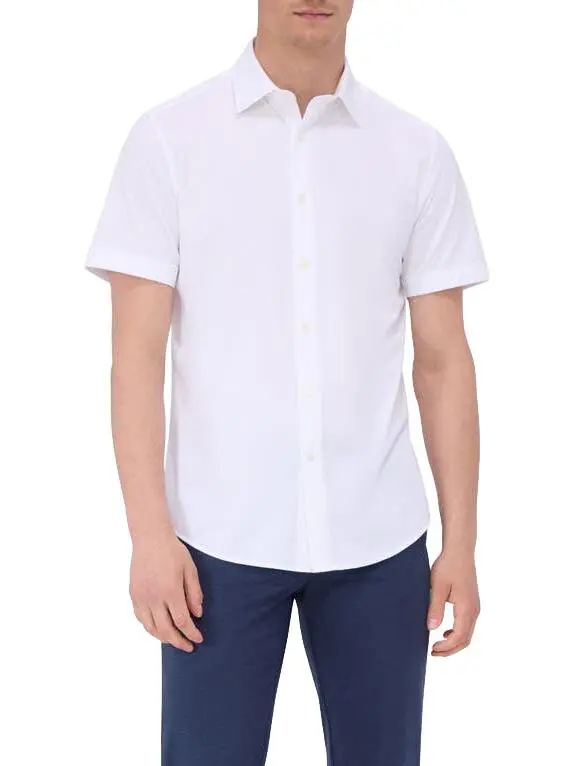 Bugatchi Miles Ooohcotton® Solid Short Sleeve Button-up Shirt - White