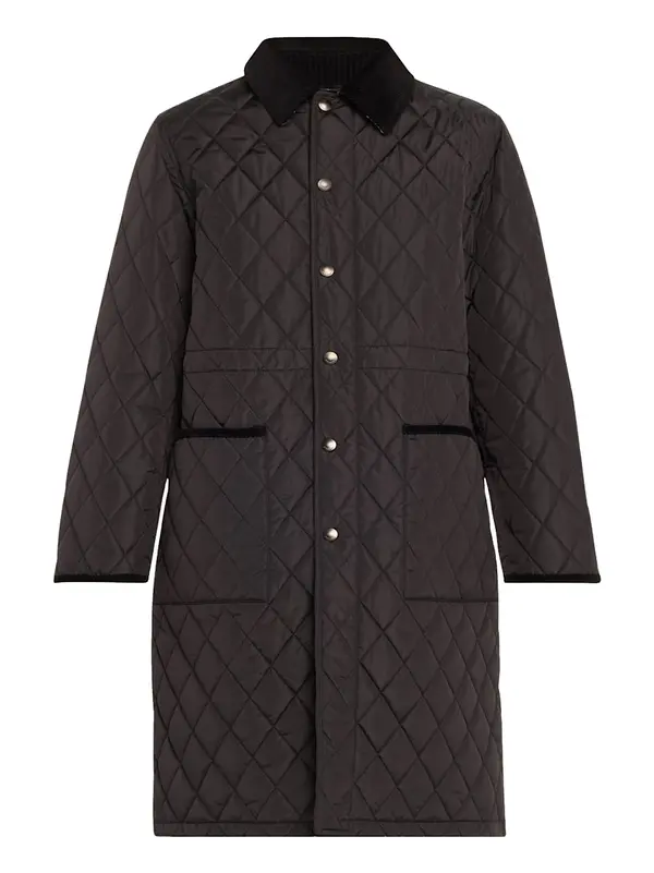 Burberry Corduroy-collar Quilted Long Jacket - Black