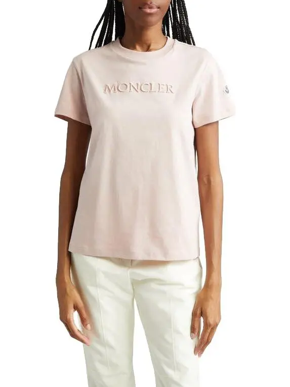 Moncler Logo Embroidered T-shirt - Pink