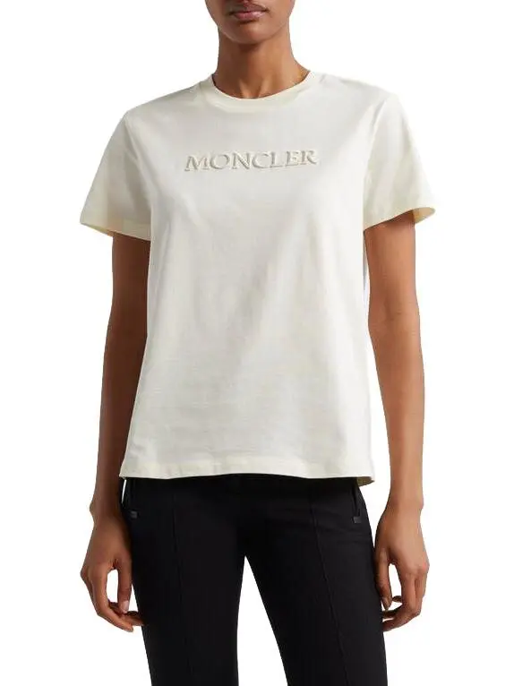 Moncler Logo Embroidered T-shirt - White Onyx