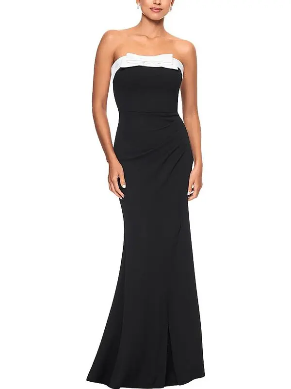 Aqua Bow Trim Strapless Gown - Black/white