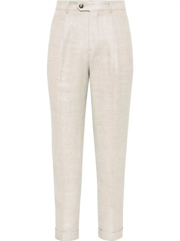 Brunello Cucinelli Slub-textured Trousers - Neutrals