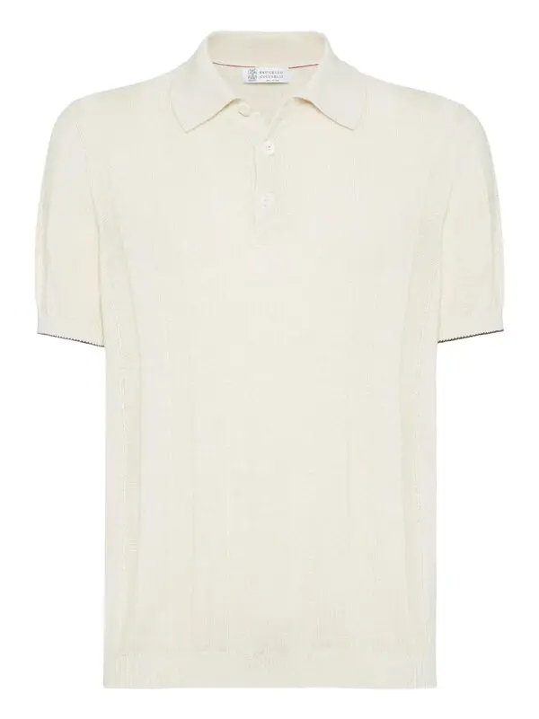 Brunello Cucinelli Ribbed-knit Polo Shirt - Neutrals
