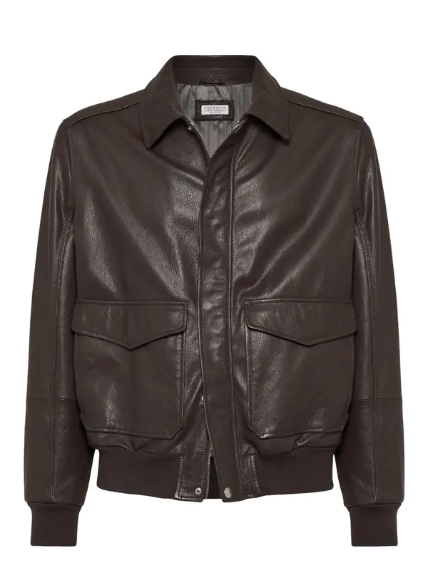 Brunello Cucinelli Aviator Leather Jacket - Brown