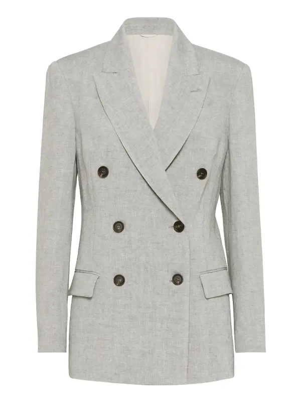 Brunello Cucinelli Double-breasted Canvas Blazer - Grey