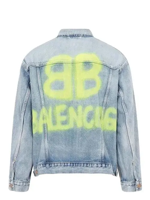Balenciaga Large Fit Graffiti Backlogo Denim Jacket - Blue/yellow