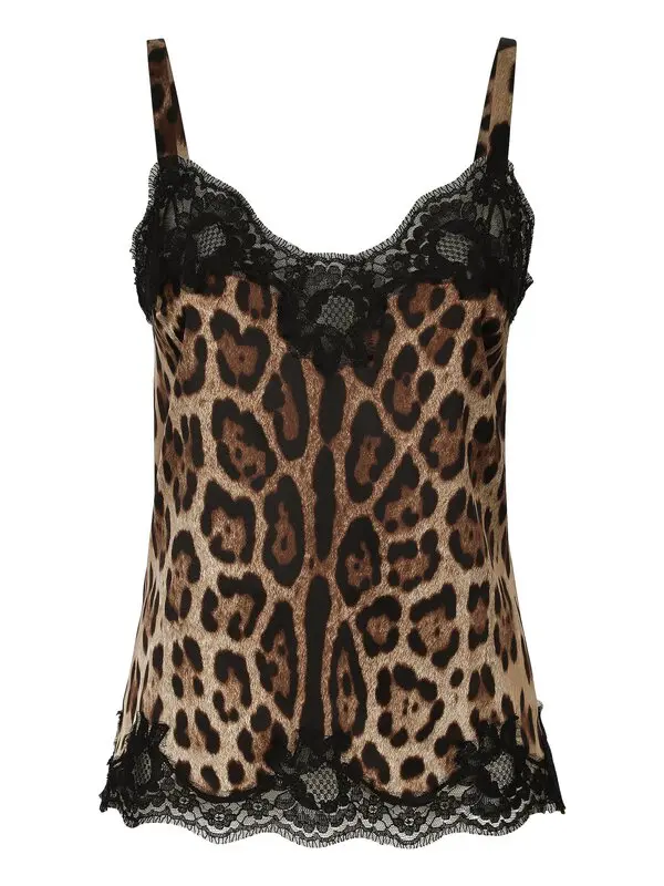 Dolce & Gabbana Stretch Silk Satin Top - Stampa Leo
