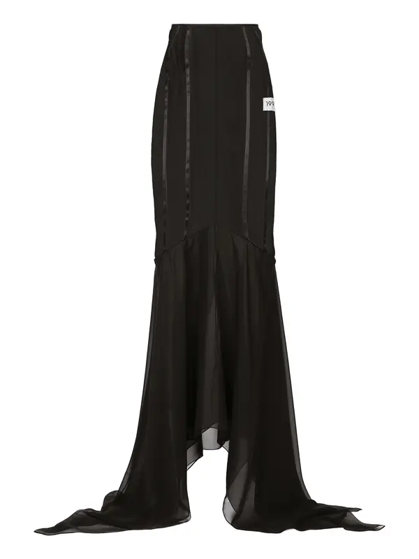 Dolce & Gabbana Long Silk Skirt With Mermaid Ruffle - Black