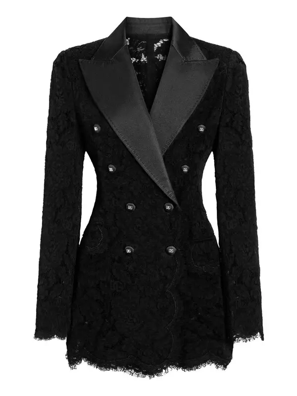 Dolce & Gabbana Stretch Lace Turlington Blazer - Black