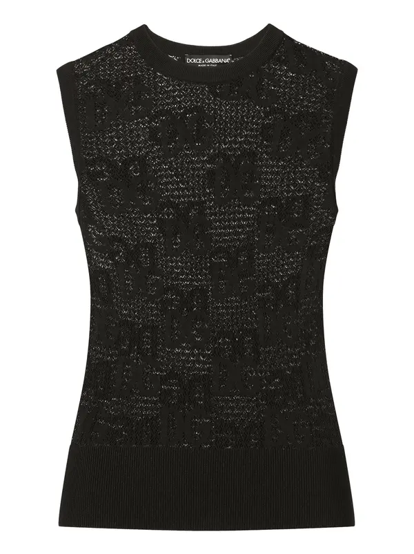 Dolce & Gabbana Lace-stitch Sleeveless Sweater With Dg Logo - Black