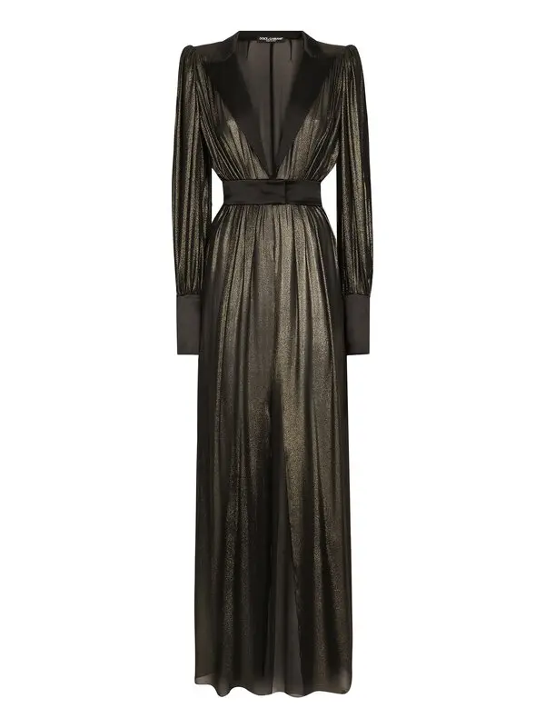 Dolce & Gabbana Long Foiled Silk Georgette Tuxedo Dress - Gold