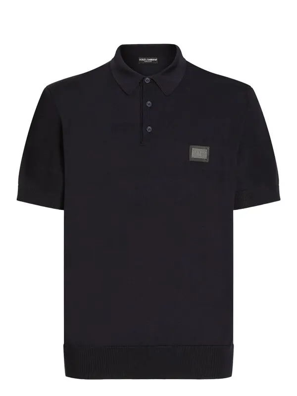 Dolce & Gabbana Wool Polo-shirt With Branded Tag - Blue