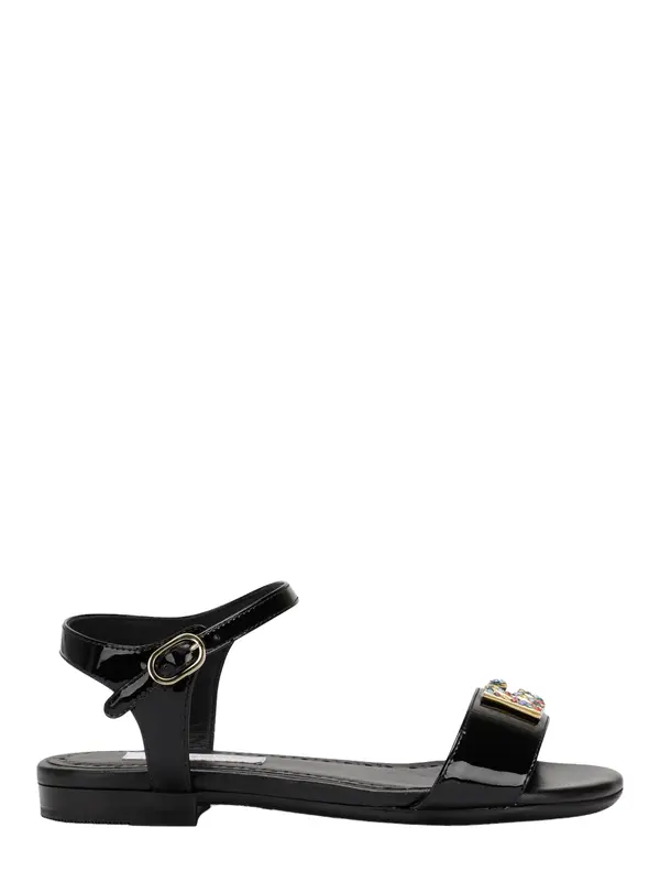 Dolce & Gabbana Patent Leather Sandals With Dg Logo - Black