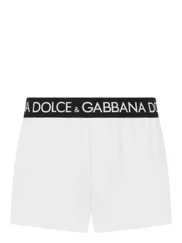 Dolce & Gabbana Short Swim Trunks With Branded Stretch Waistband - White