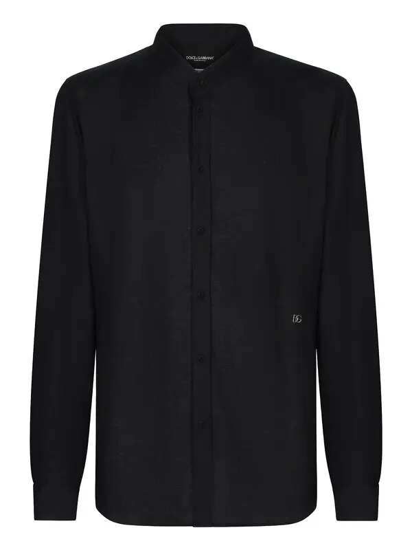 Dolce & Gabbana Linen Martini-fit Shirt With Dg Hardware - Blue
