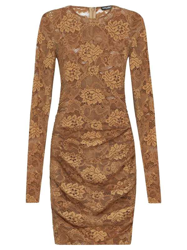 Dolce & Gabbana Floral Lace Mini Dress - Beige