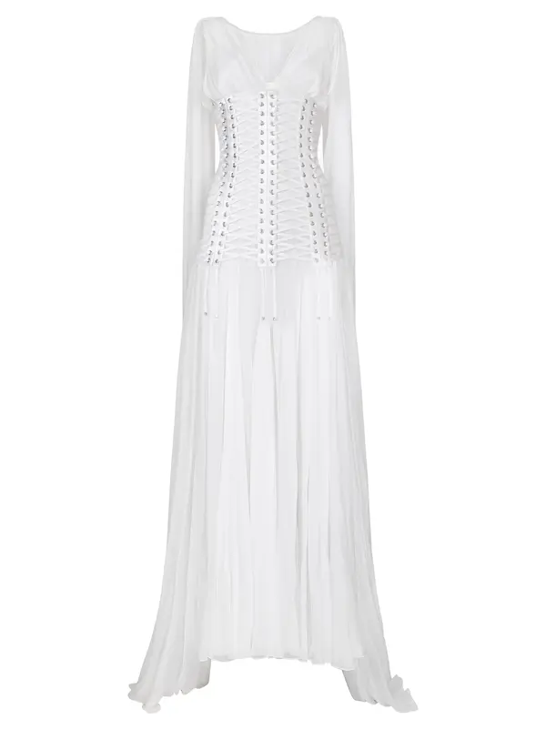 Dolce & Gabbana Long Chiffon Dress With Corset - White