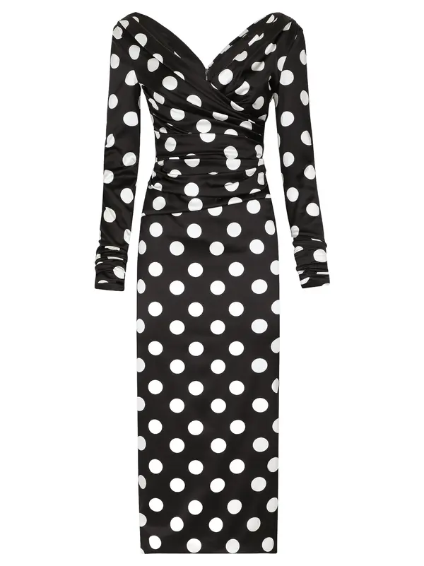 Dolce & Gabbana Polka-dot Stretch Satin Midi Dress - Print
