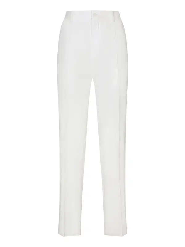 Dolce & Gabbana Stretch Cotton Twill Pants With Branded Tag - White