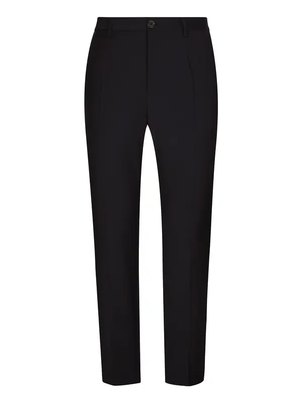 Dolce & Gabbana Stretch Wool Pants With Dg Embroidery - Blue