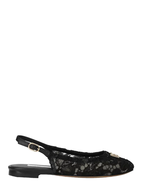 Dolce & Gabbana Cordonetto Lace Slingbacks With Dg Logo - Black