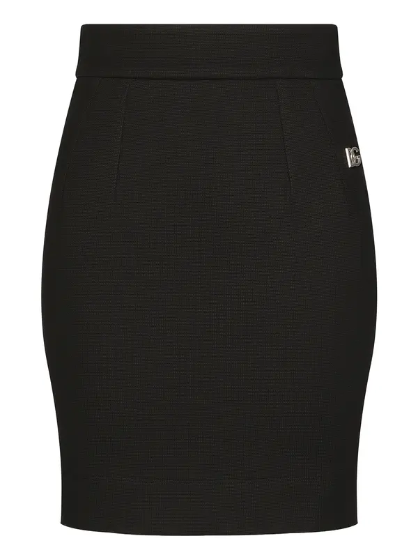 Dolce & Gabbana Milano Rib Mini Skirt With Dg Logo - Black