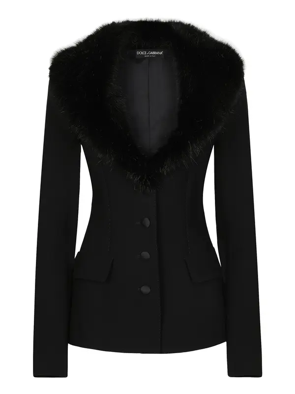 Dolce & Gabbana Single-breasted Wool Jacket With Faux Fur Collar - Black