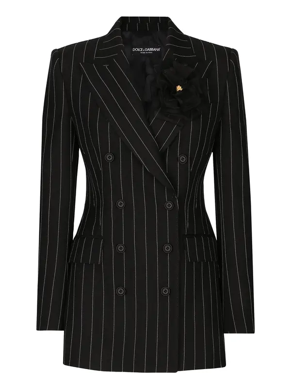 Dolce & Gabbana Pinstripe Woolen Turlington Jacket - Black