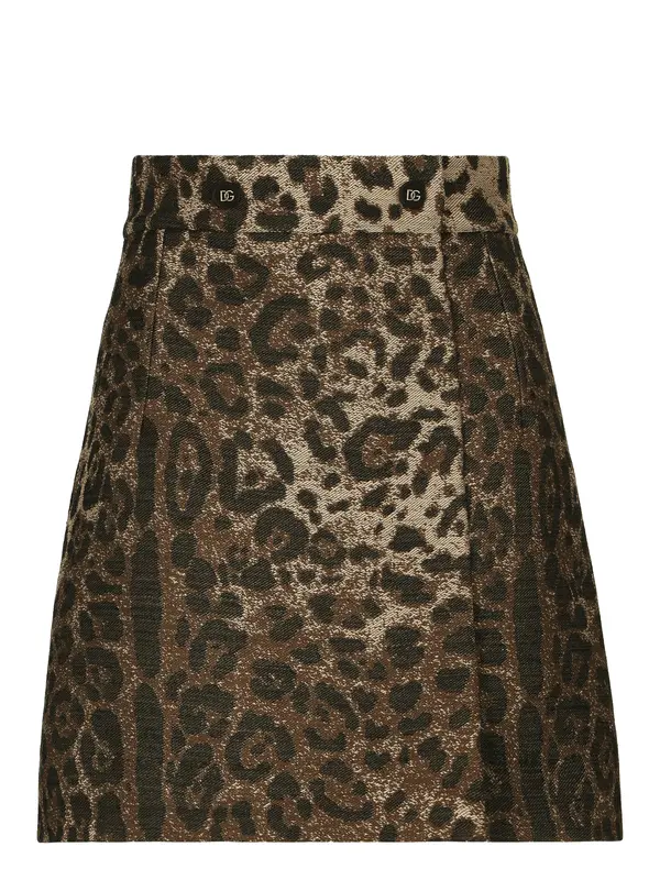 Dolce & Gabbana Jacquard Leopard Wool Skirt - Multicolor