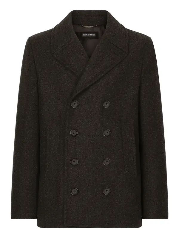Dolce & Gabbana Double-breasted Wool Pea Coat With Logo Tag - Grey