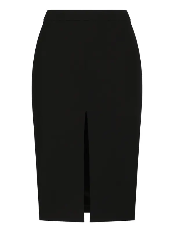 Dolce & Gabbana Wool Midi Pencil Skirt With Slit - Black