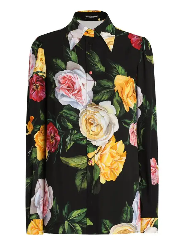 Dolce & Gabbana Peony And Rose Stretch Silk Charmeuse Shirt - Print