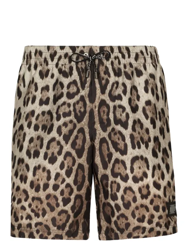 Dolce & Gabbana Mid-length Swim Trunks With Leopard Print - Animal Print