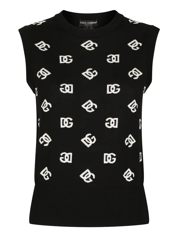 Dolce & Gabbana Wool And Silk Vest With Dg Logo - Multicolor