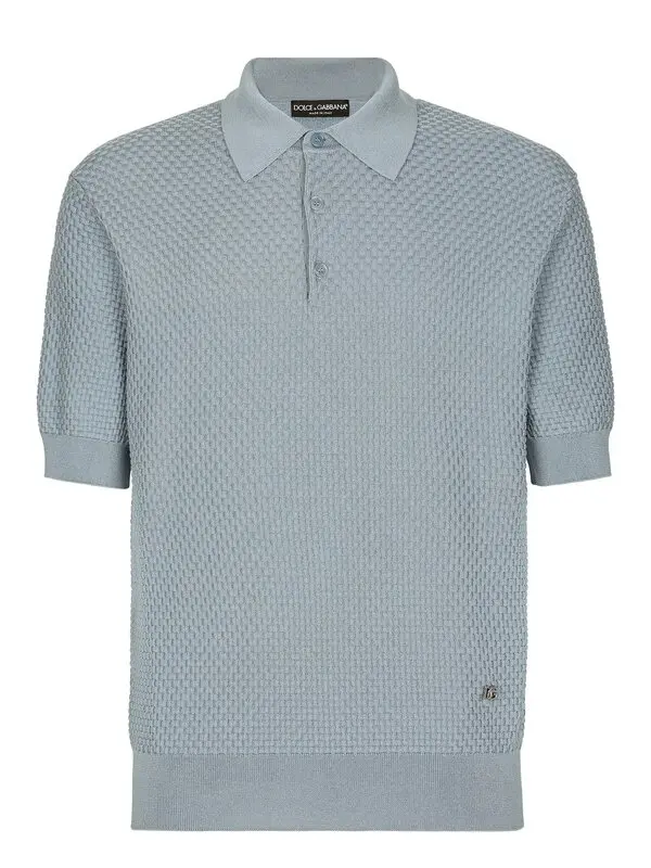 Dolce & Gabbana Stretch Cotton Polo-shirt With Dg Hardware - Azure