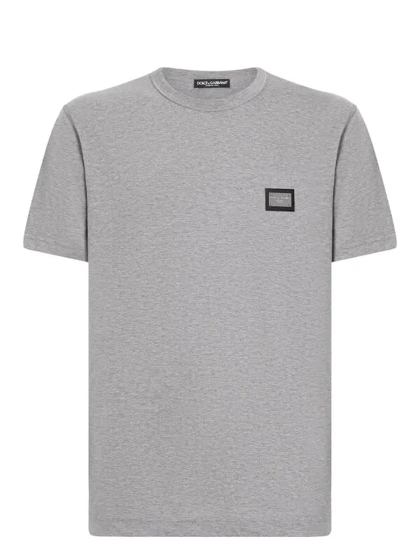 Dolce & Gabbana Cotton T-shirt With Branded Tag - Grey