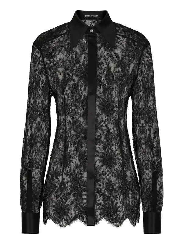Dolce & Gabbana Chantilly Lace Shirt With Satin Details - Black