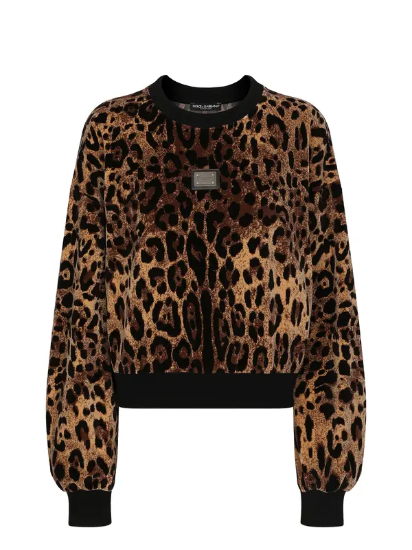 Dolce & Gabbana Jacquard Leopard Chenille Sweatshirt - Multicolor