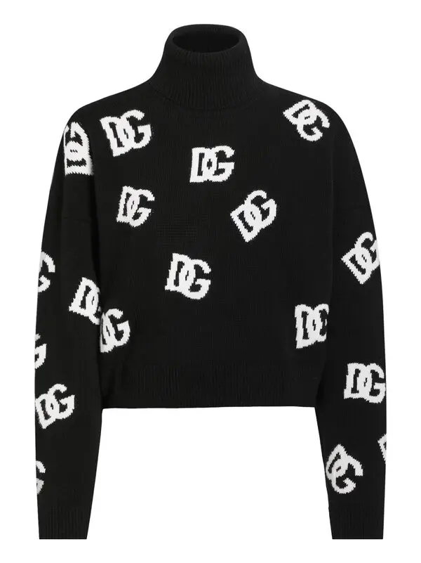 Dolce & Gabbana Cropped Wool Sweater With Dg Inlay - Print