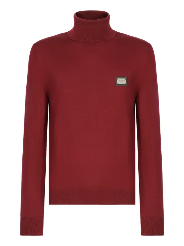 Dolce & Gabbana Wool Turtleneck Sweater With Metal Logo Tag - Bordeaux