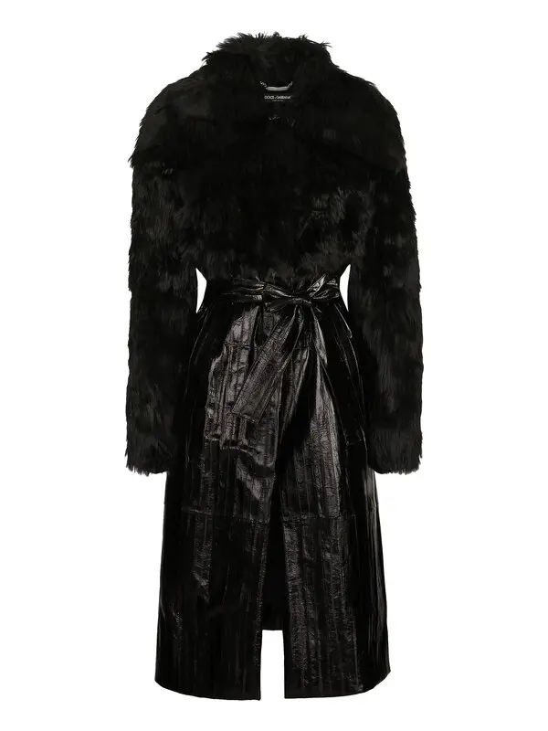 Dolce & Gabbana Alpaca And Eel Skin Belted Coat - Black