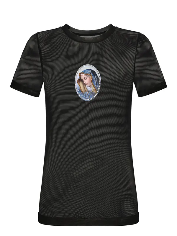 Dolce & Gabbana Tulle T-shirt With Sacred Image Patch - Multicolor