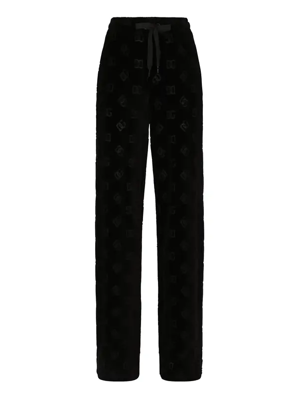 Dolce & Gabbana Flocked Jersey Pants With Dg Logo - Black