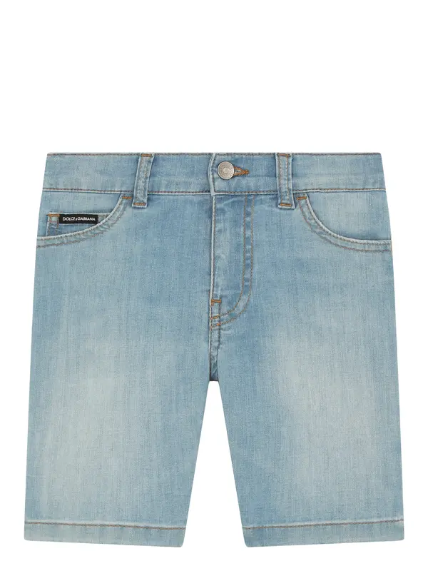 Dolce & Gabbana Washed Stretch Denim Shorts - Light Blue