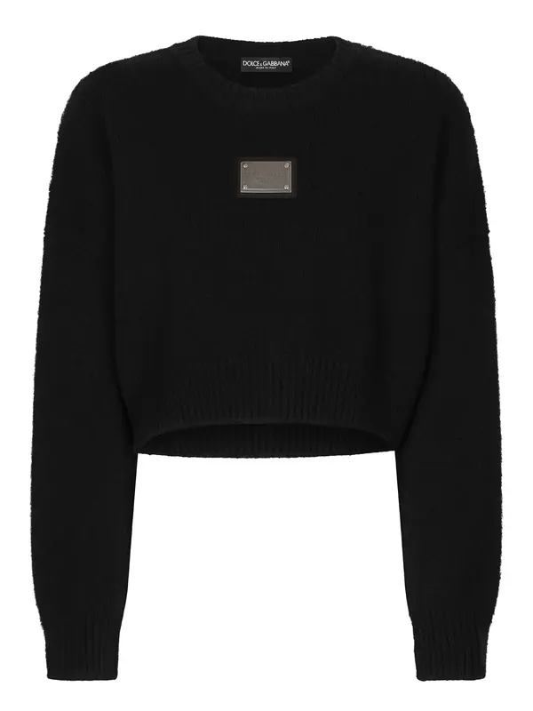 Dolce & Gabbana Wool-cashmere Sweater With Logo Tag - Black